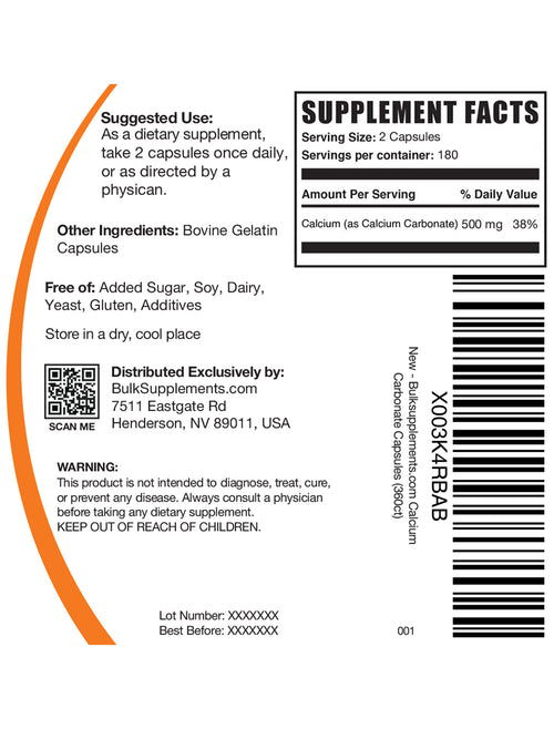 Calcium Carbonate Capsules - Pills For Bone, Teeth & Blood Health