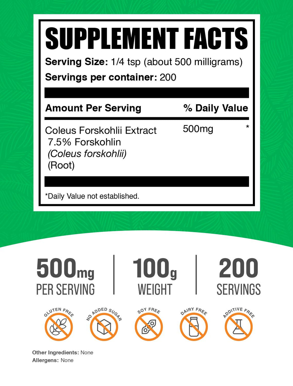 Coleus Forskohlii Extract - 7.5% Forskolin