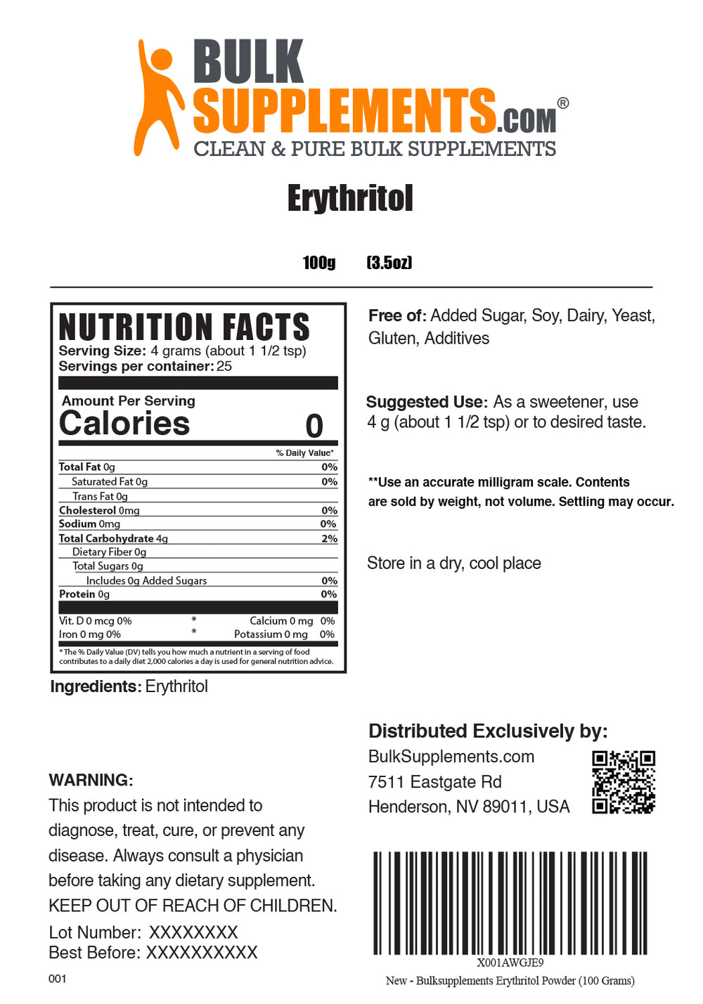 Granulated Erythritol | No Calorie Sweetener | Sugar Substitute