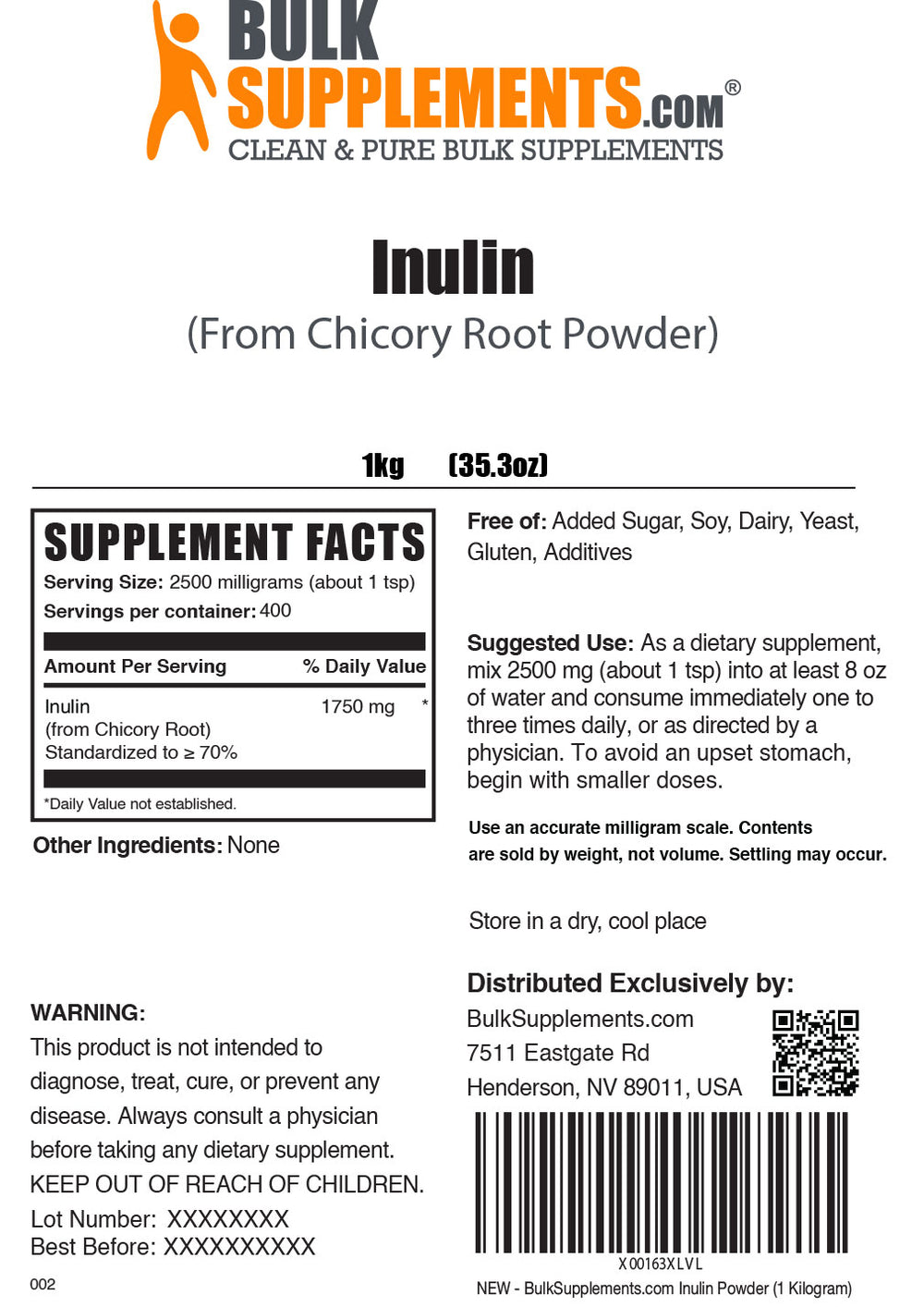 Inulin | Inulin (FOS) Powder | Fructooligosaccharide Supplement