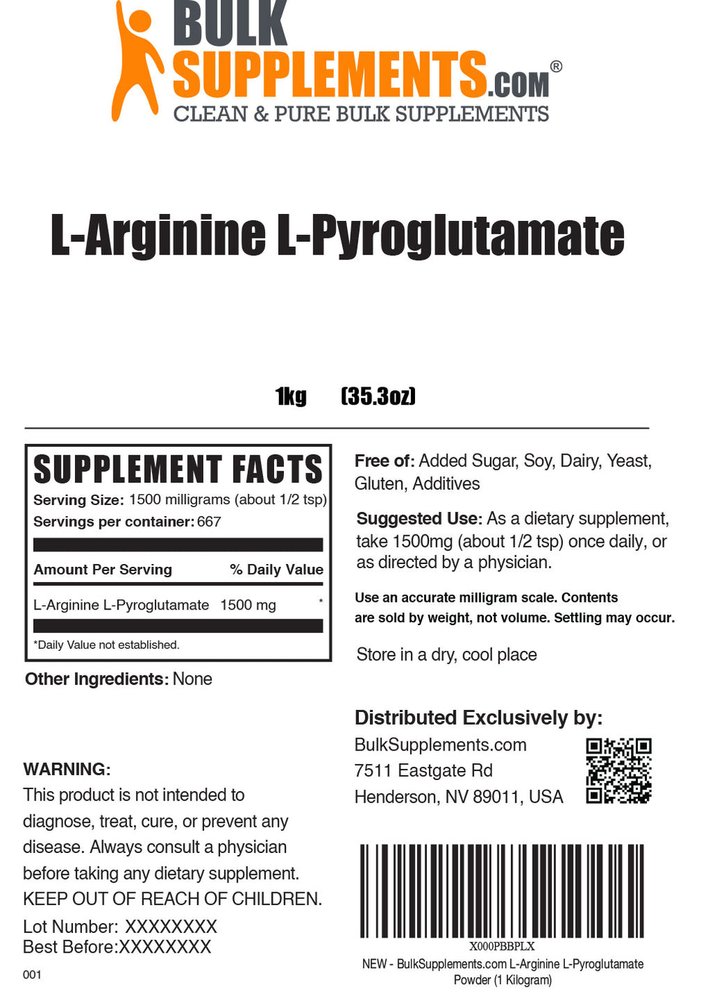 Arginine Pyroglutamate Powder | Amino Acid Supplement Powder