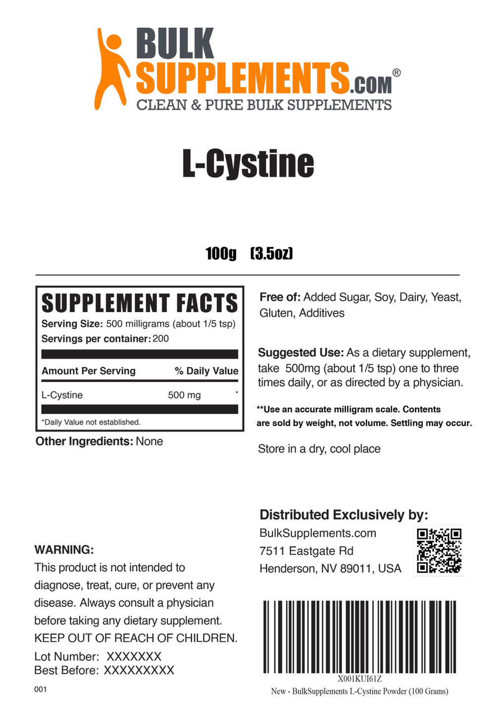 Pure L-Cystine Powder | BulkSupplements.com