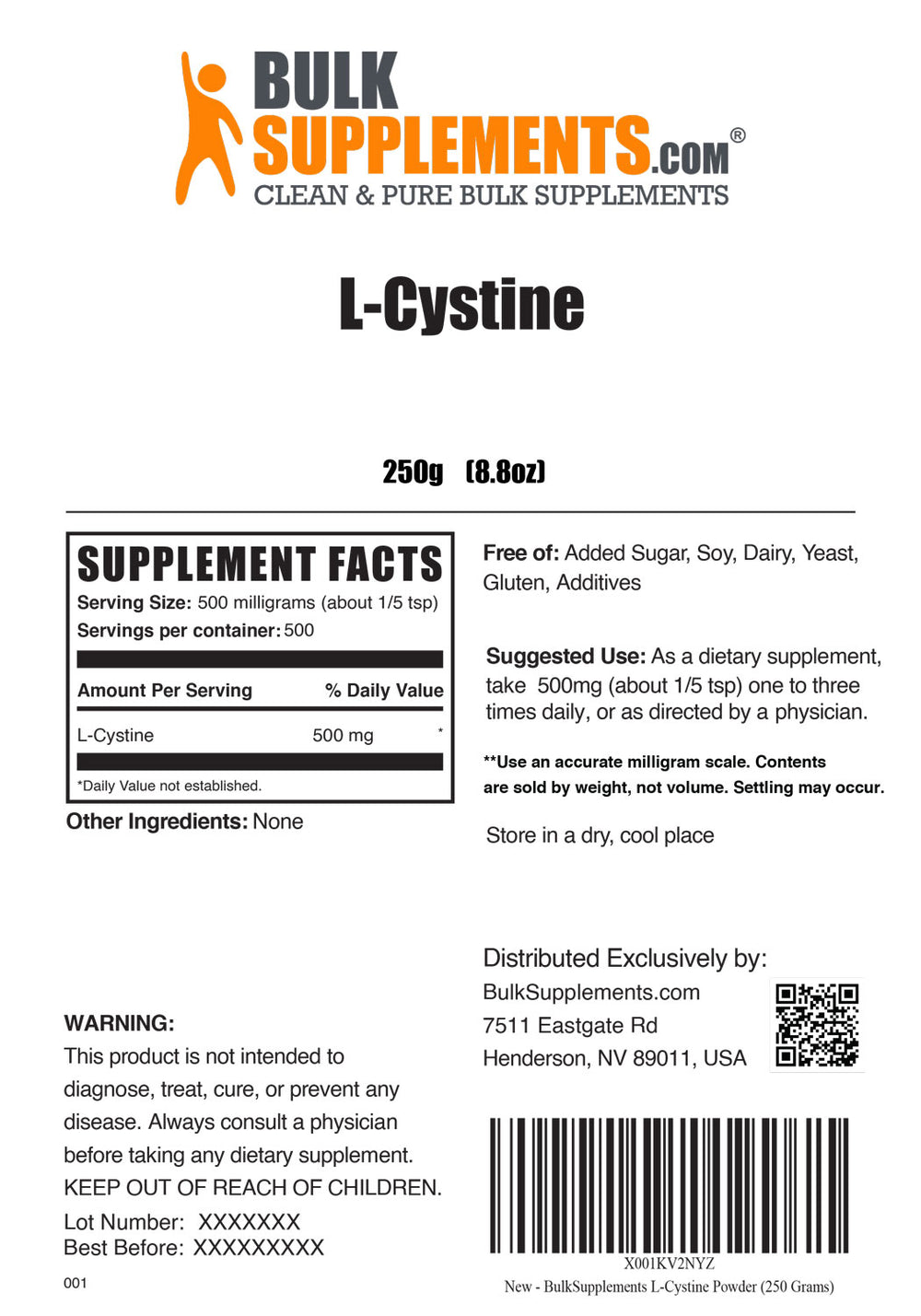 Pure L-Cystine Powder | BulkSupplements.com
