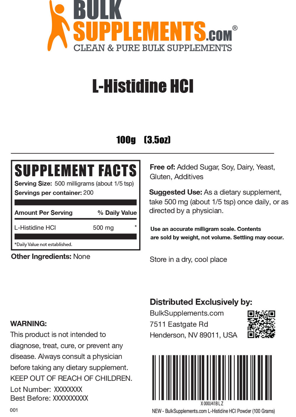 L-Histidine HCL Powder | Essential Amino Acid Powder