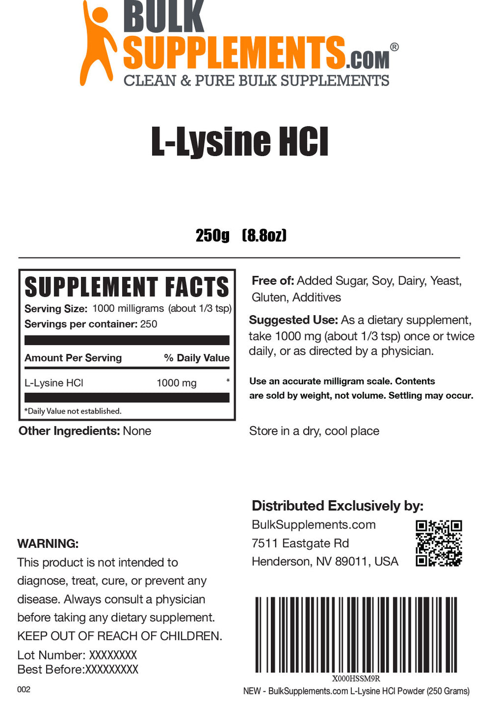 L-Lysine HCl Powder - Build Muscle & Promote Wound Healing