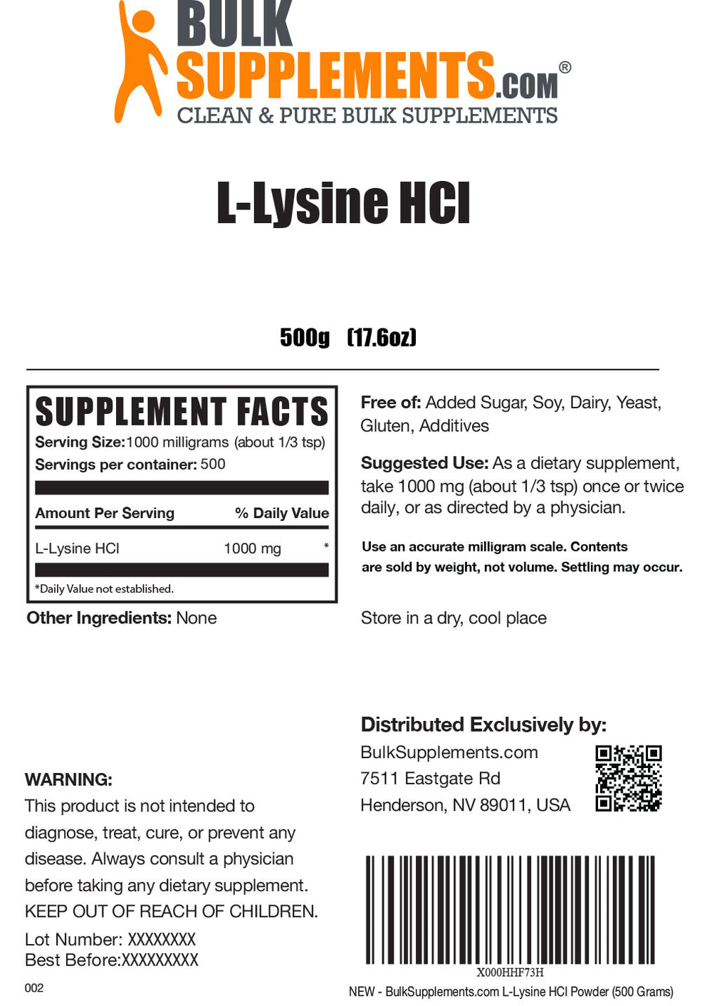 L-Lysine HCl Powder - Build Muscle & Promote Wound Healing