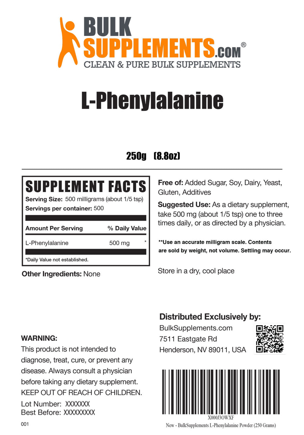 L-Phenylalanine Powder - Brain & Skin Health Support