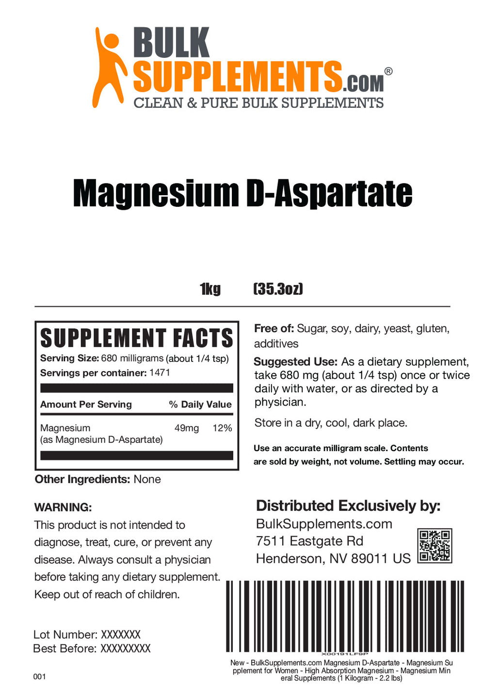 Magnesium D-Aspartate | Magnesium Supplements | Mineral Supplements
