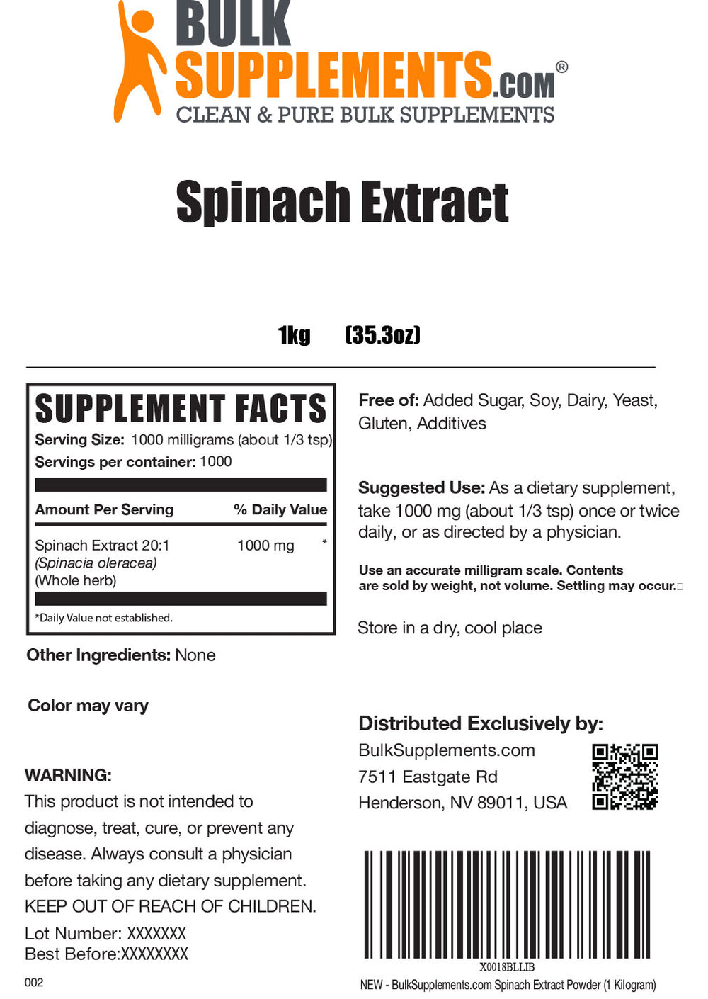 Spinach Extract | Spinach Supplement | Spinacia oleracea Extract