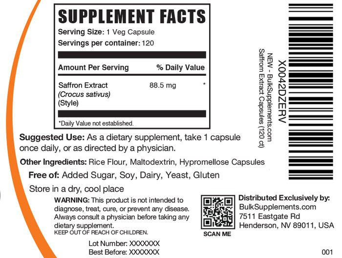 Saffron Extract Capsules - For Overall Health and Wellness