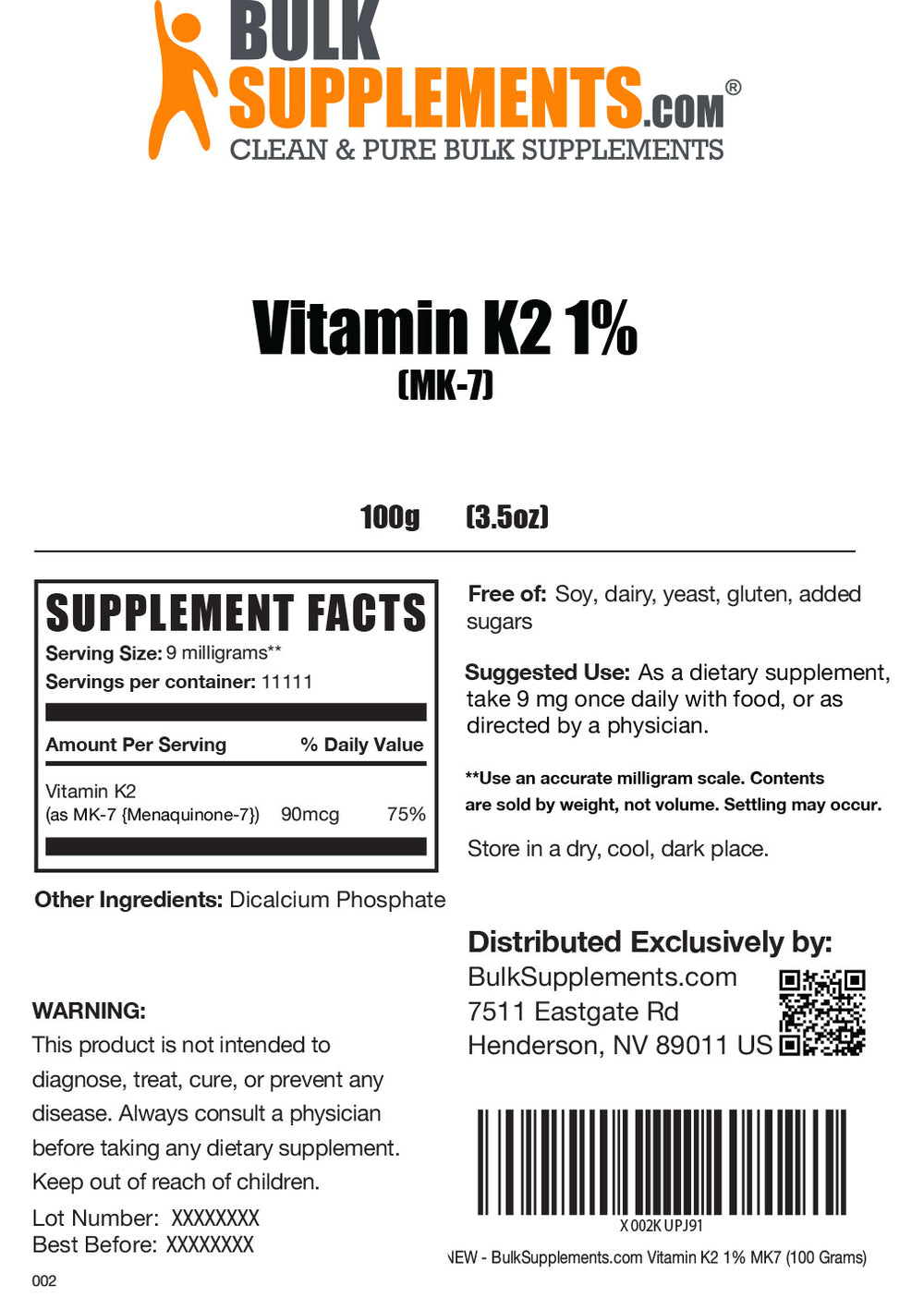 Vitamin K2 MK7 Powder | Vitamin K Supplement